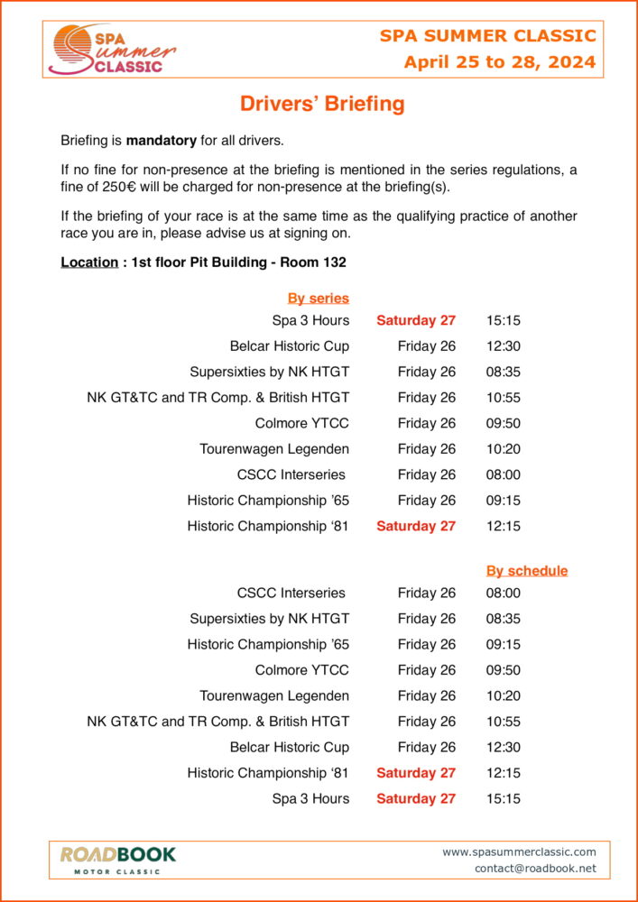 Briefing des pilotes - Spa Summer Classic